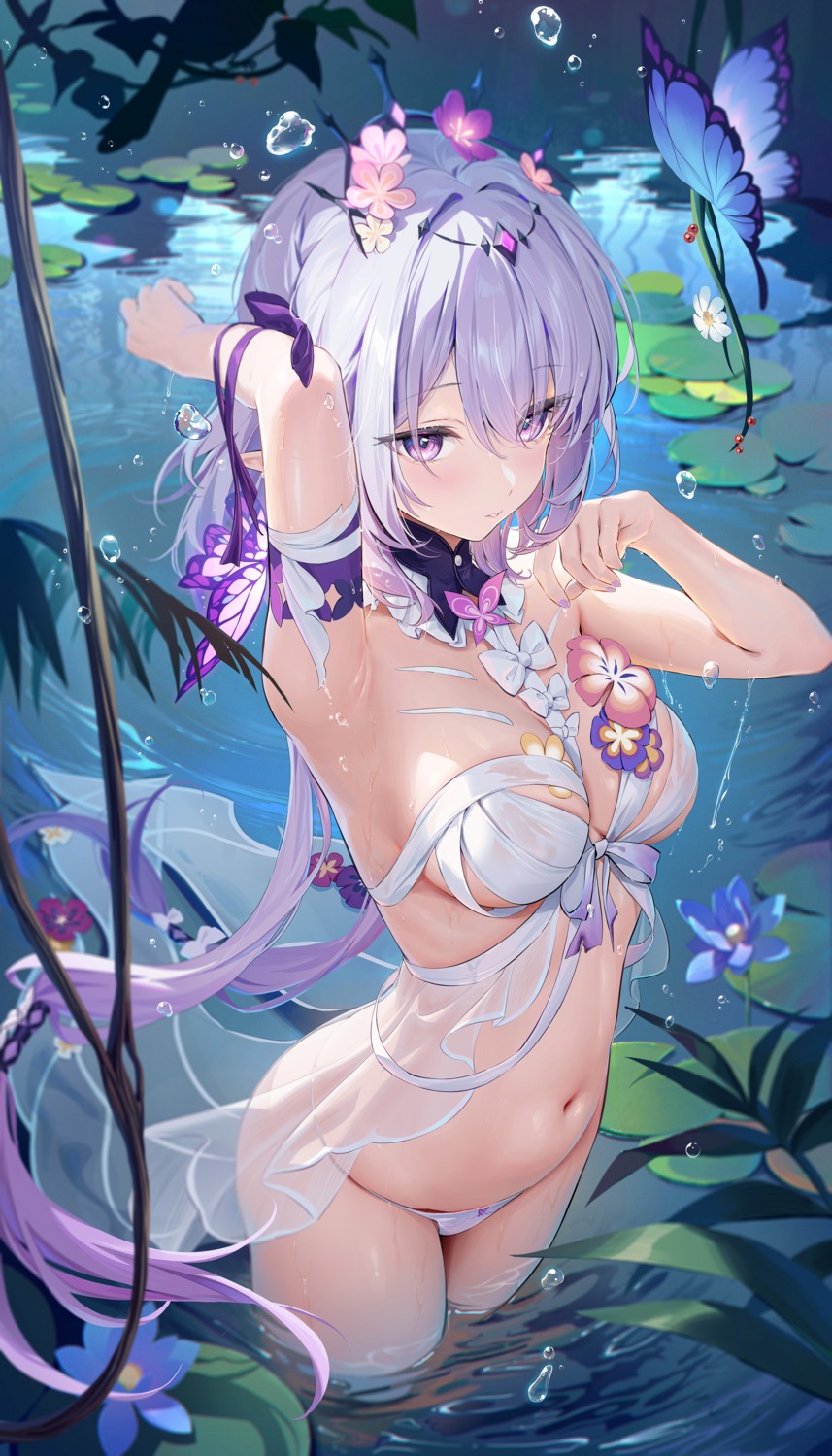 houkisei honkai: star rail castorice lingerie no bra pantsu pointy ears see through wet wet ...
